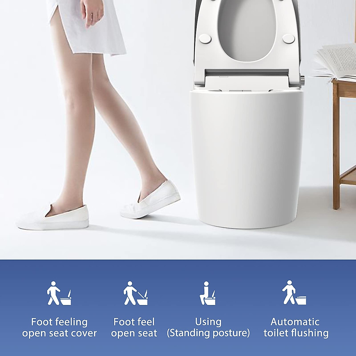 Merax Smart Toilet, One Piece Bidet Toilet for Bathrooms, U-Shaped LED Light Automatic Flush with Auto Open/Close Lid, Remote Control/Foot Sensor/Night Light T162A