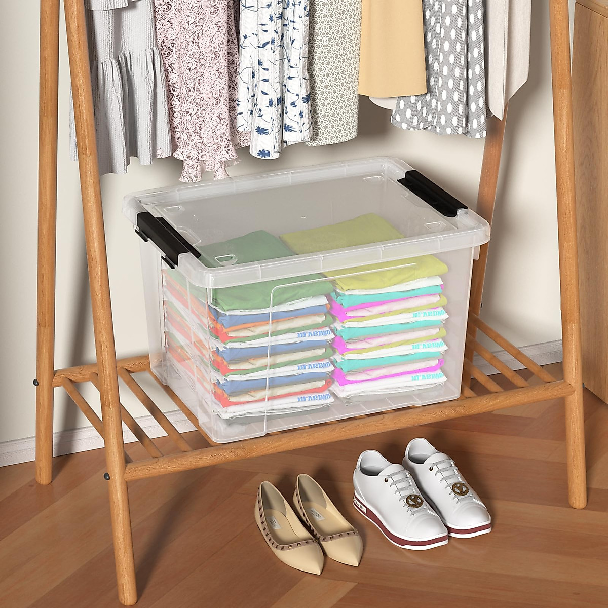 Vadidiya 35 Quart Clear Latch Storage Box with Wheels, 4-Pack Clear Plastic Storage Boxes with Lids