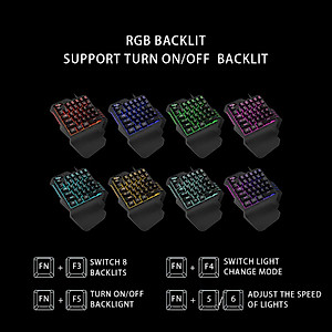 7KEYS One-Handed Gaming Keyboard RGB Backlit, 35 Keys Ergonomic Mini Keyboard with Wrist Rest, Half Keyboard for PC Gaming (Keypad Set B)