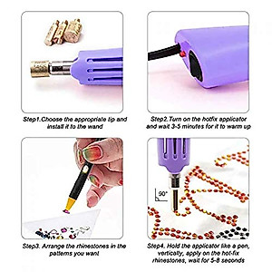Hotfix Applicator,DIY Hot Fix Rhinestone Setter Applicator Wand Tool Kit Set with 7 Different Sizes Tips,Support Stand (Pink)