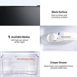 DSF Mini Fridge with Freezer, 3.2 Cu.Ft Mini Refrigerator, 2 Door, 37DB Low Noise, Engery Saving with LED Light, Low-frost Mini Fridge for Bedroom, Office, Dorm, RV, Apartment, Black- MPBFD321