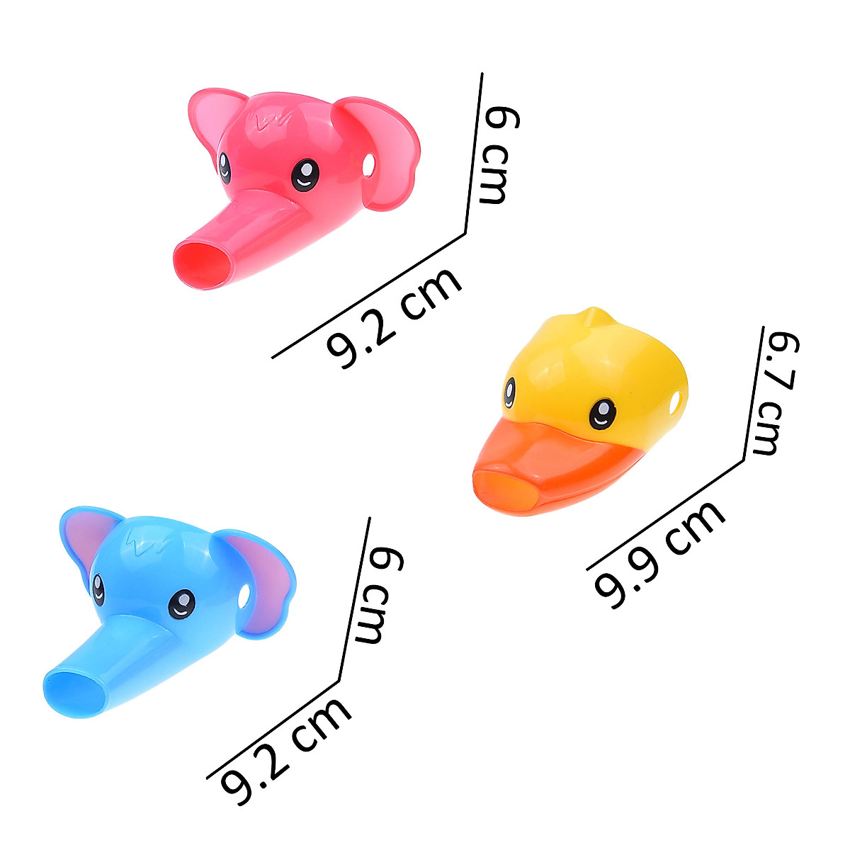 Kare & Kind Animal Shaped Faucet Extenders - 3 Pack - Fun Water Spouts for Toddlers, Kids, Children - Promotes Personal Hygiene and Handwashing - Colorful Yellow Duck, Pink and Blue Elephant Design