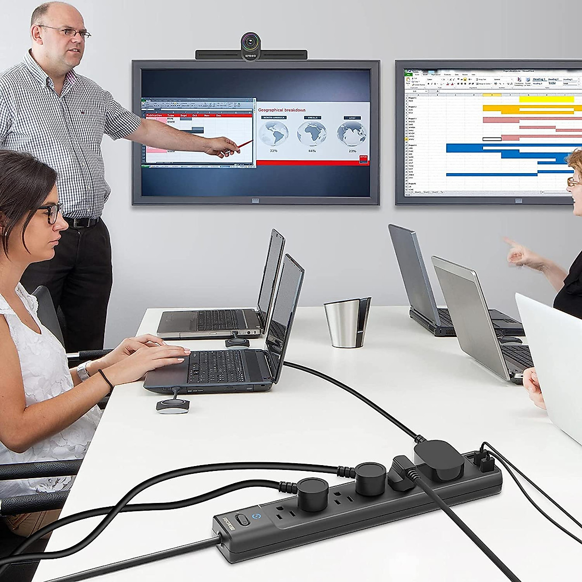 Power Strip 2-Pack, HITRENDS Surge Protector with 6 AC Outlets & 3 USB Charging Ports, 5 Feet Heavy Duty Extension Cord, 1875W/15A Multiplug for Home Office & Multiple USB Devices - Black