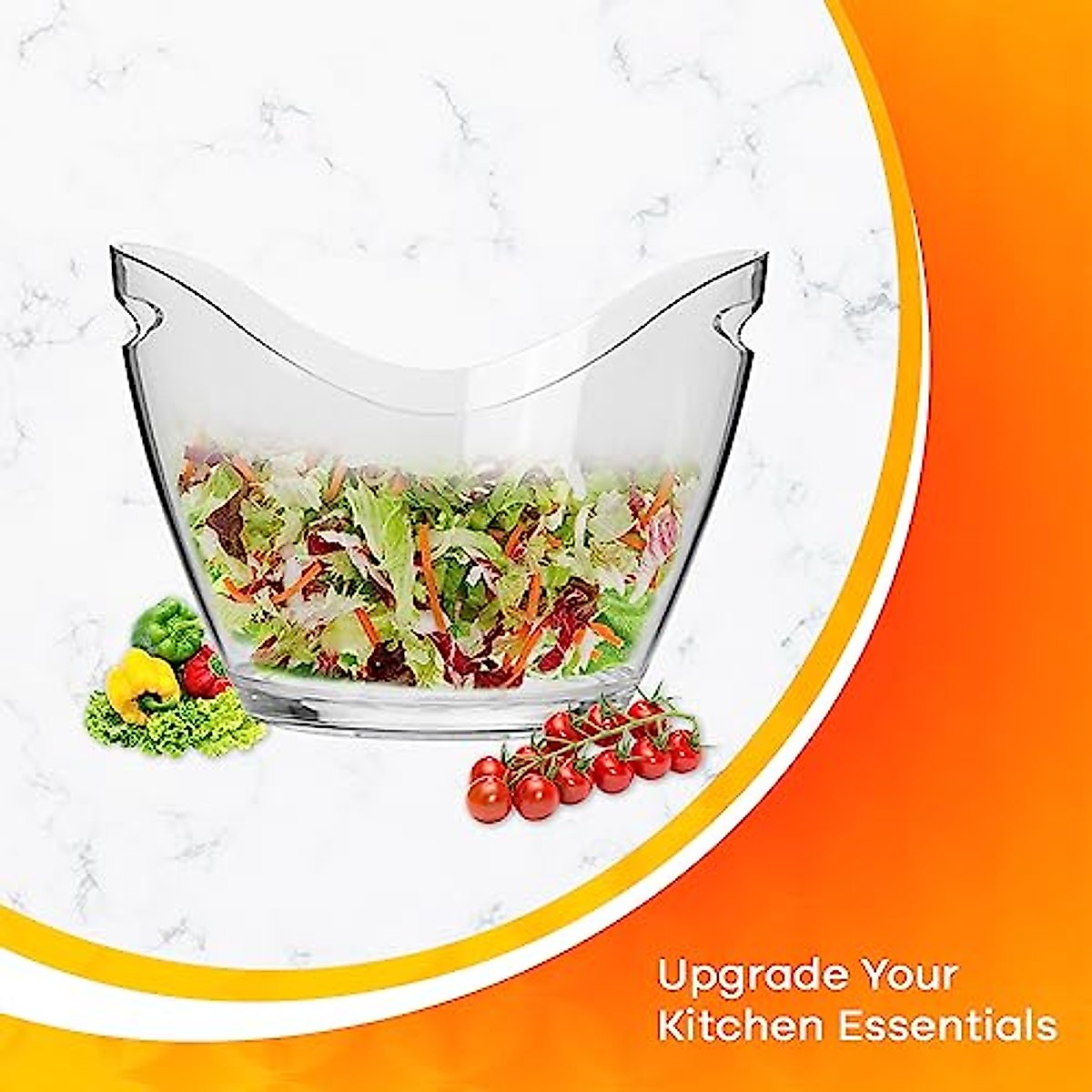 2 Pack 3.5 Liter Acrylic Large Serving Salad Bowl Set with Tong Easy To Carry Handles Design - Snack Bowl Set For Serving Salad, Popcorns, Hosting, Picnics, Parties with Tongs (Pack of 2)