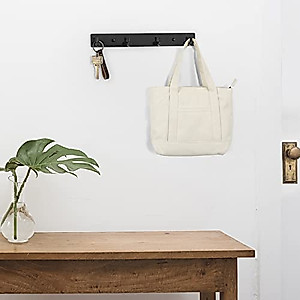 Lwenki Key Holder for Wall, Black Key Rack with 4 Key Hooks to Hang Keyrings, Dog Leash, Umbrella, Sunglasses – Key Hanger with Mounting Hardware for Glass, Tile and Wood (10.9” x 1.4” x 1.0”) (Black)