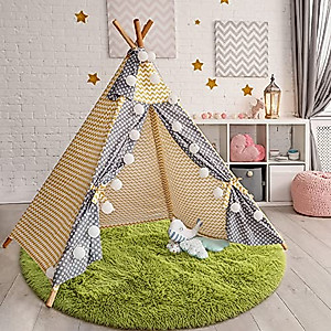 Chicrug Fluffy Round Area Rugs for Girls Bedroom, 4x4 Feet Shaggy Circle Area Rug for Living Room, Soft Fuzzy Carpets for Princess Room, Cute Rug Kids Circular Playmats for Baby Nursery Home, Green