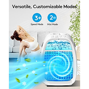 Portable Air Conditioners Fan,JYew Evaporative Mini Room Air Conditioners,Portable AC Unit Air Cooler with 4 in 1 Humidifier Fan Conditioner RGB Light, 3 Speed AC Portable for Room Car Office (White)