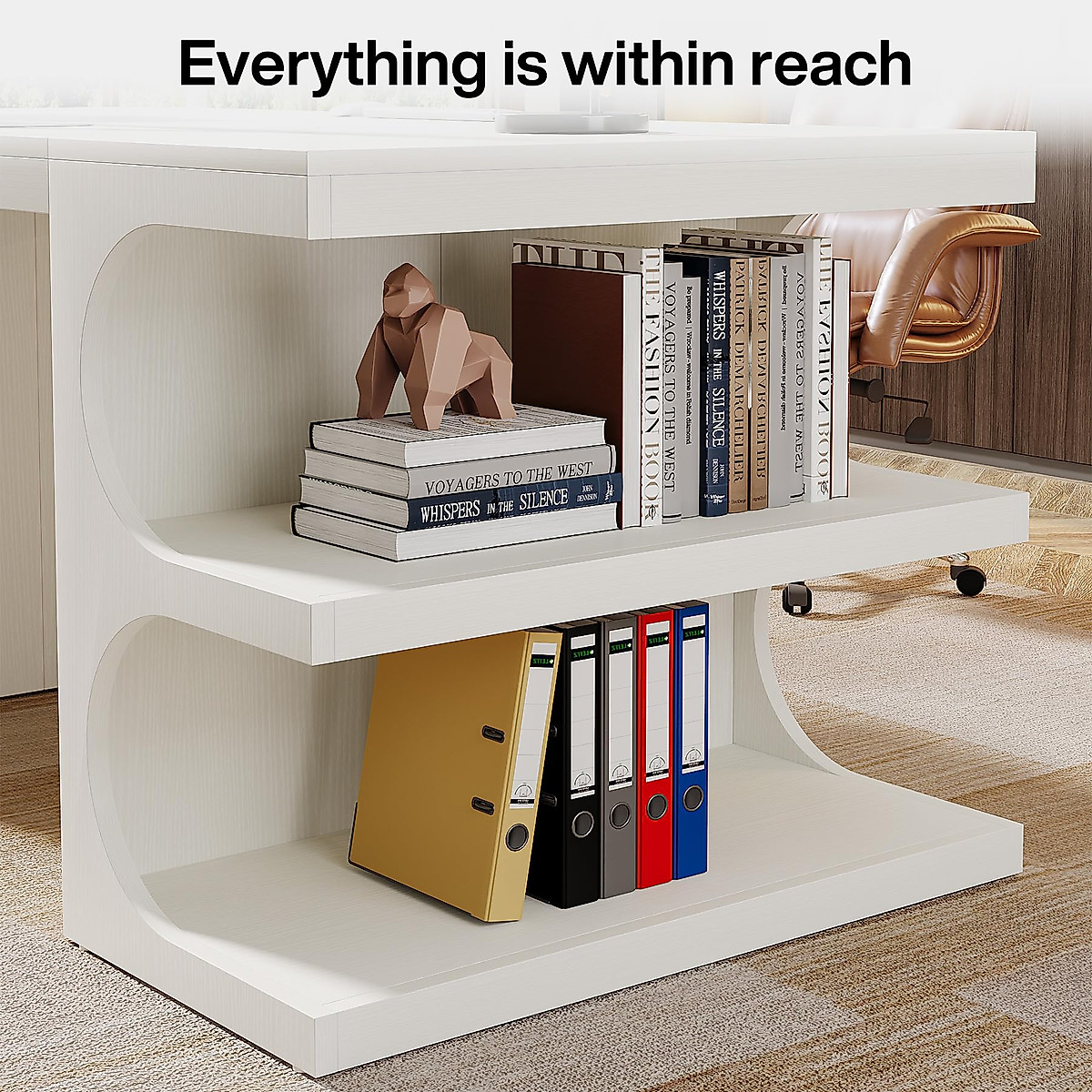 Tribesigns 62" Executive Office Desk, Large Computer Desk with Storage Shelves, Modern Wood Writing Desk Study Table, Workstation Desk Business Furniture for Home Office, White