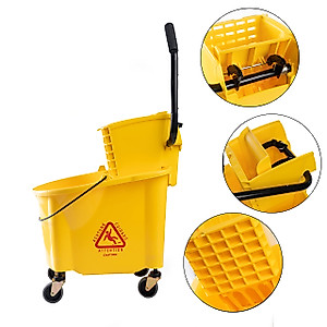Matthew Cleaning Commercial Mop Bucket INCL.2 Pack Mop Head with Side Press Wringer On Wheels,Heavy Duty Tandem Portable Floor Cleaning Wavebrake,Ideal for Household,Industrial,Restaurant,38 Quart