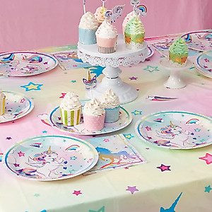 WERNNSAI Unicorn Party Plates and Napkins - Rainbow Unicorn Party Supplies for Girls Disposable Dinner Dessert Plates Napkins Tableware Set Serves 16 Guests 48 PCS