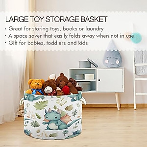 Storage Basket with Cotton Rope Handles Cute Dragon Large Laundry Basket Baby Blanket Basket Toy Clothes Organizer for Living Room, Laundry, Nursery