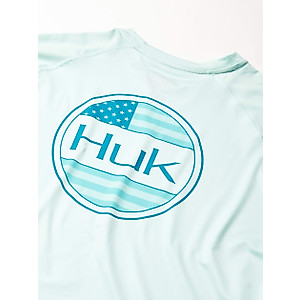 Huk Men's Pursuit Long Sleeve Sun Protecting Fishing Shirt, Americana Flag-Seafoam, 3X-Large