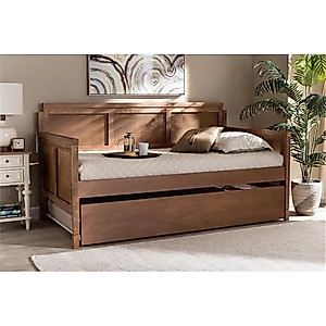 Baxton Studio Toveli Vintage French Inspired Ash Wanut Finished Wood and Synthetic Rattan Daybed with Trundle