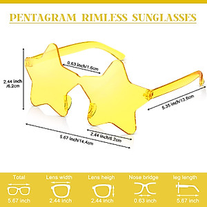 Cindeer 12 Pair Star Shape Glasses Bulk Rimless Sunglasses for Women Halloween Xmas Party Pentagram Star Accessories(Light Yellow)