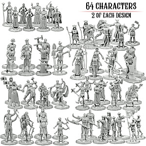 Townsfolk Mini Fantasy Figures Set- 64 Non Player Character NPC Miniatures - 1" Hex Nobility, Merchants, and More - Compatible with DND Dungeons Dragons, Pathfinder, RPG Tabletop-Games