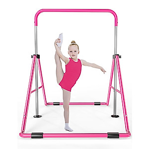 Safly Fun Gymnastics Bar for Kids, Adjustable Height Horizontal Bar Foldable Gymnastic Junior Training Bar Kip Bar for Home Using Gymnastics Equipment Indoor