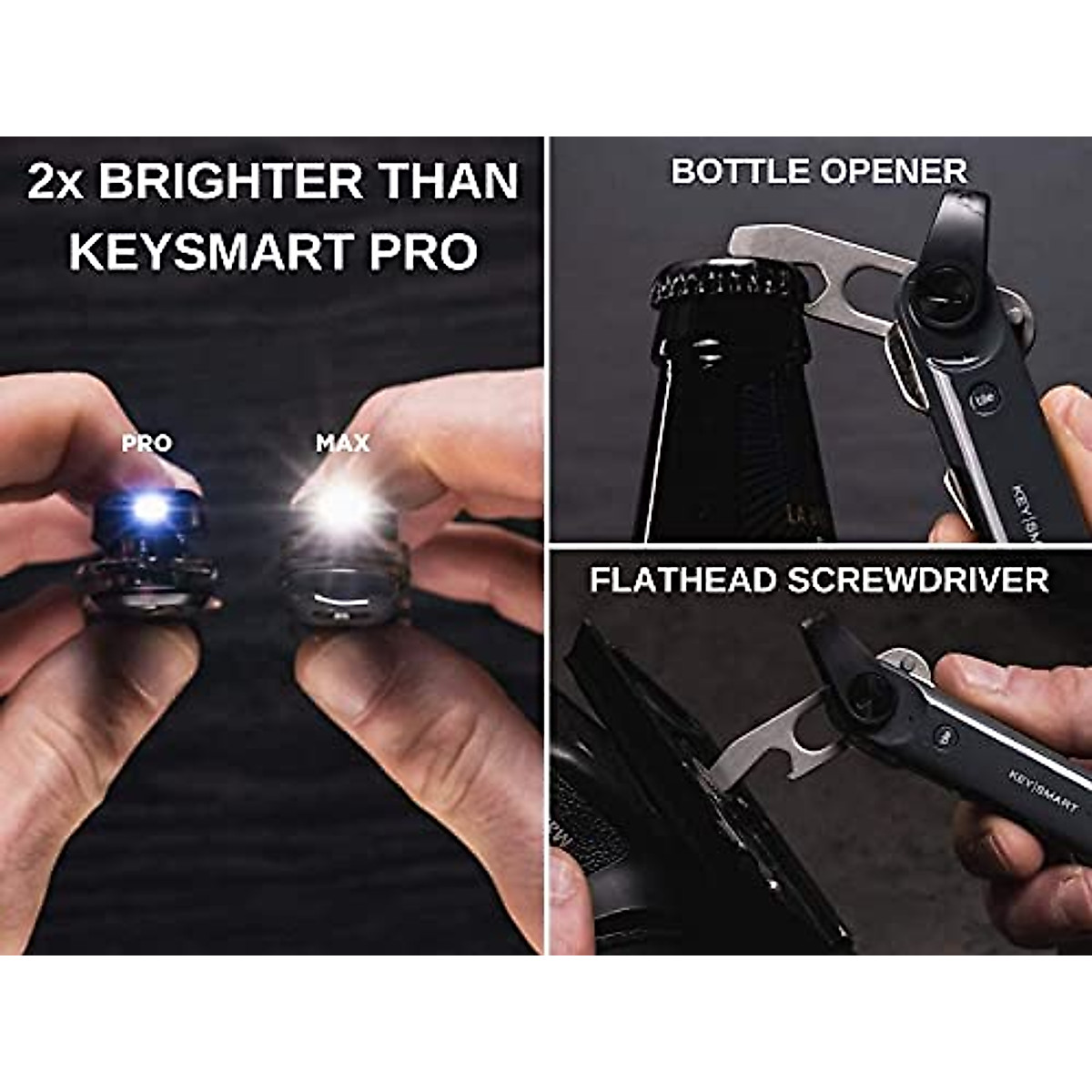 KeySmart Max - Compact Trackable Key Organizer w LED Flashlight and Tile Bluetooth Key Finder Technology (up to 14 Keys, Steel Gray) Bundle with KeySmart Pro (up to 10 Keys, Black)