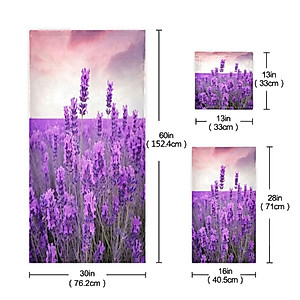 Flradish Lavender Flower Towels 3 Pack Bath Towels for Bathroom Set Soft Cotton Highly Absorbent Lightweight & Quickdry Towel Set 1 Bath Towel,1 Hand Towel,1 Washclothe