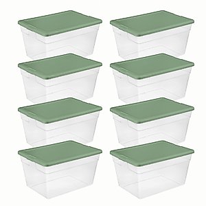 Sterilite Stackable 56 Quart Storage Tote Organizing Home and Office Containers with Secure Latching Lid and Built In Handles, (8 Pack)