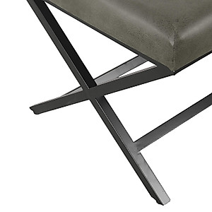 Homepop Home Decor | Modern Square Ottoman with Metal X Base | Ottoman for Living Room & Bedroom | Decorative Home Furniture (Gray Faux Leather) Small