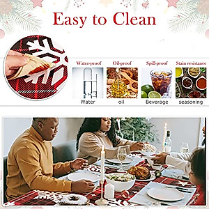 Christmas Tablecloth Vinyl Tablecloth with Flannel Backing, Waterproof Oil-Proof Stain-Resistant Snowflake Plastic Rectangle Checkered Holiday Table Cloth for Indoor Outdoor(Red/Black/White,60 x 84)