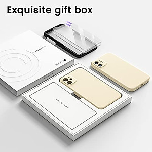 ORNARTO Compatible with iPhone 11 Case 6.1 inch, with 2 x Screen Protector Liquid Silicone Gel Rubber Cover [Square Edge] [Full Body] Shockproof Protective Phone Case for iPhone 11-Beige