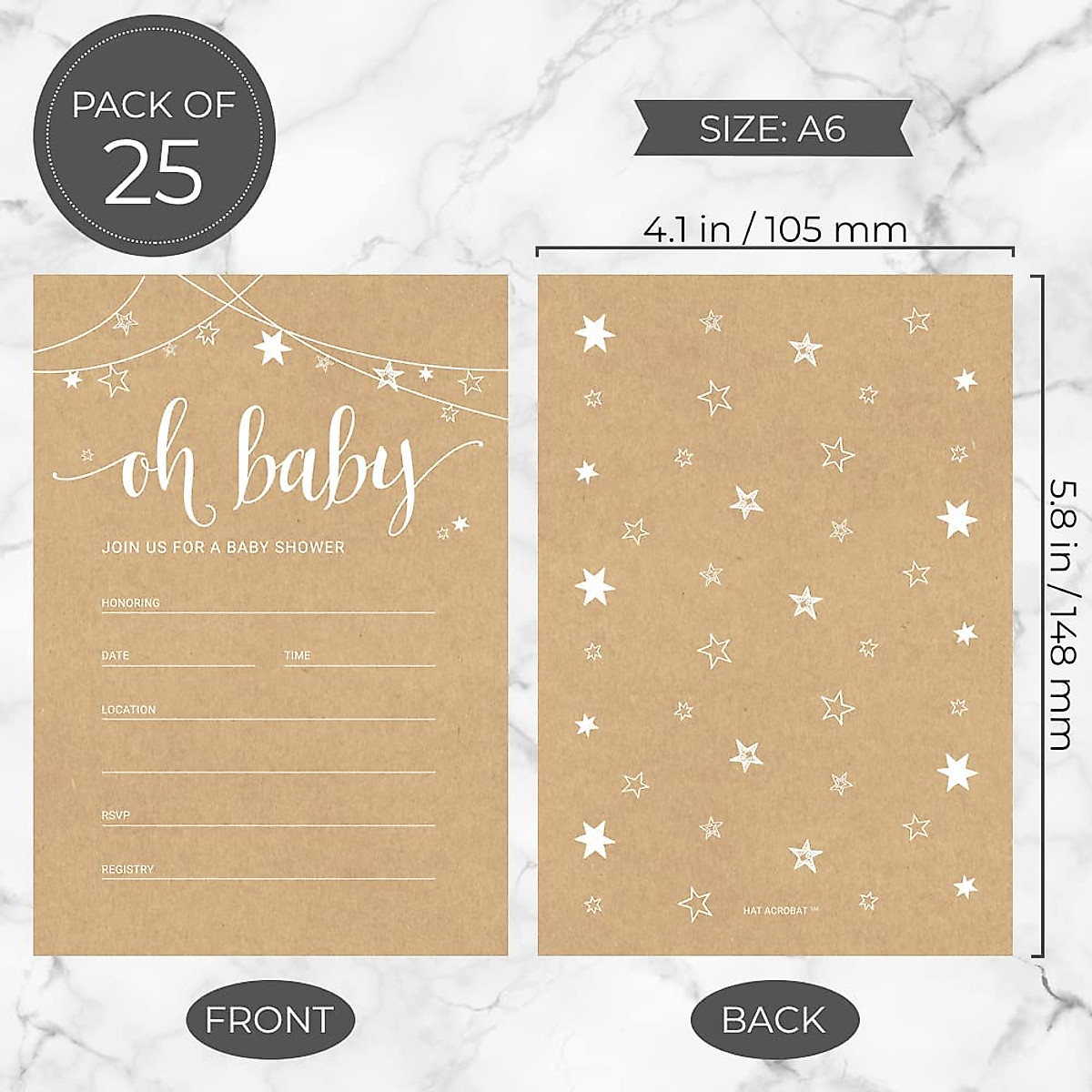 Set of 25 Rustic Baby Shower Invitations Gender Neutral Design - 25 Baby Shower Invites for Boy & Girl, Diaper Raffle Tickets, Book Request Cards with Envelopes - Baby Shower Invitations Vintage