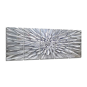 SYGALLERIER Metal Flower Wall Decor Hand Crafted Floral Artwork in 5 Pieces Modern Botanical Pictures on Aluminum 3D Art for Living Room Bedroom Bathroom Decoration