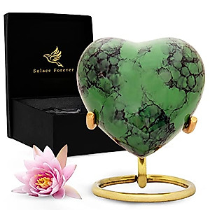 Green Heart Keepsake Urn for Human Ashes - Mini Heart Urn with Stand & Premium Box - Small Green Urn for Ashes - Honor Your Loved One with Small Urn Heart Shaped - Mini Urn for Adults & Infants