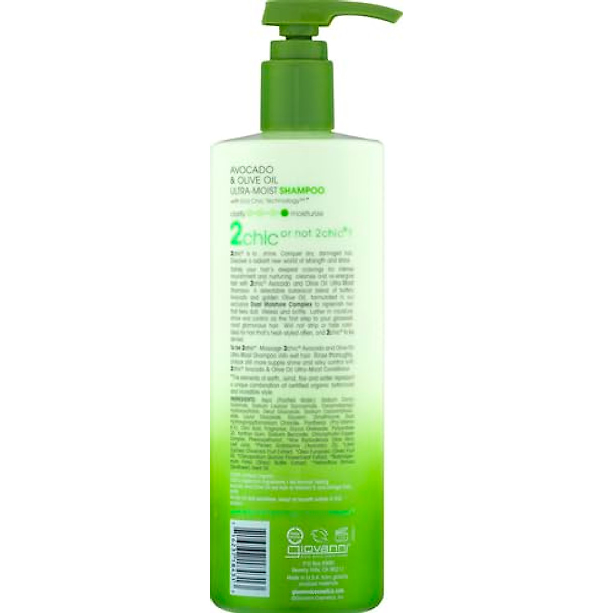 GIOVANNI 2chic Ultra-Moist Shampoo - Avocado & Olive Oil, Creamy Hydration Formula, Enriched with Aloe Vera, Shea Butter, Botanical Extracts, No Parabens, Color Safe - 24 oz