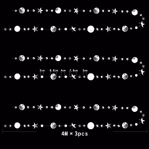 Decor365 Bling Bling Silver Twinkle Star Garland Streamer Kit for Party Decorations Glitter Metallic Circle dot Garland Glittery Bunting Garlands Banner for Wedding Kids Room Birthday Baby Shower