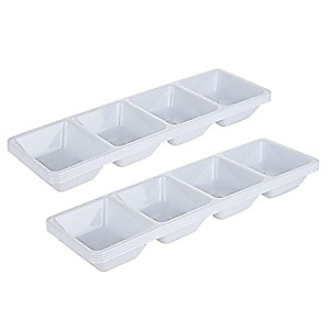Party Bargains Disposable Sectional Rectangular Serving Tray White [8 Pack] 5 x 16 Inches. 4 Compartments Plastic Serving Tray for Weddings, Buffets, Dinner, Birthday Parties