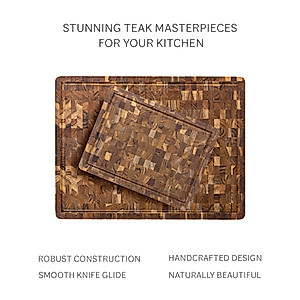Teakhaus Butcher Block Cutting Board - Medium Thick Cutting Board with Juice Groove - Teak End Grain Wood - Knife Friendly - FSC Certified
