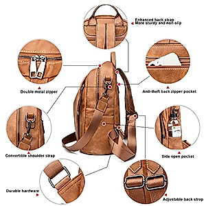 RAYCELL Backpack Purse for Women Fashion Leather Convertible Handbags Shoulder Book Bag Ladies Anti theft Satchel Sling Travel Bag (BROWN)