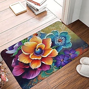 Flower Diamond Painting Print Bathroom Rugs Soft Flannel Area Rug Non-Slip Bath Rug Welcome Door Mat Carpet for Living Room Bedroom Outdoor 24 x 16 in