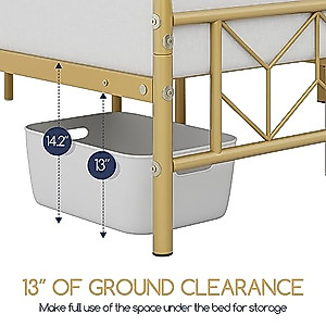 Yaheetech Metal Platform Bed Frame Mattress Foundation with Diamond Pattern Headboard/Footboard/Heavy Duty Steel Slat Support/Under Bed Storage/No Box Spring Needed/Full Size Antique Gold