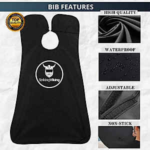 Striking Viking Beard Bib & Hair Catcher Apron for Shaving & Trimming - 4-Piece Grooming Kit with Scissors, Suction Cups, Storage Bag & Beard Cape - Shaving Hair Catcher