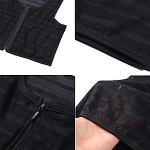 JARAZIN Transgender Tomboy FTM Zipper Stripe Mesh Elastic Half Breathable Chest Binder for Women (Black, 6X-Large)