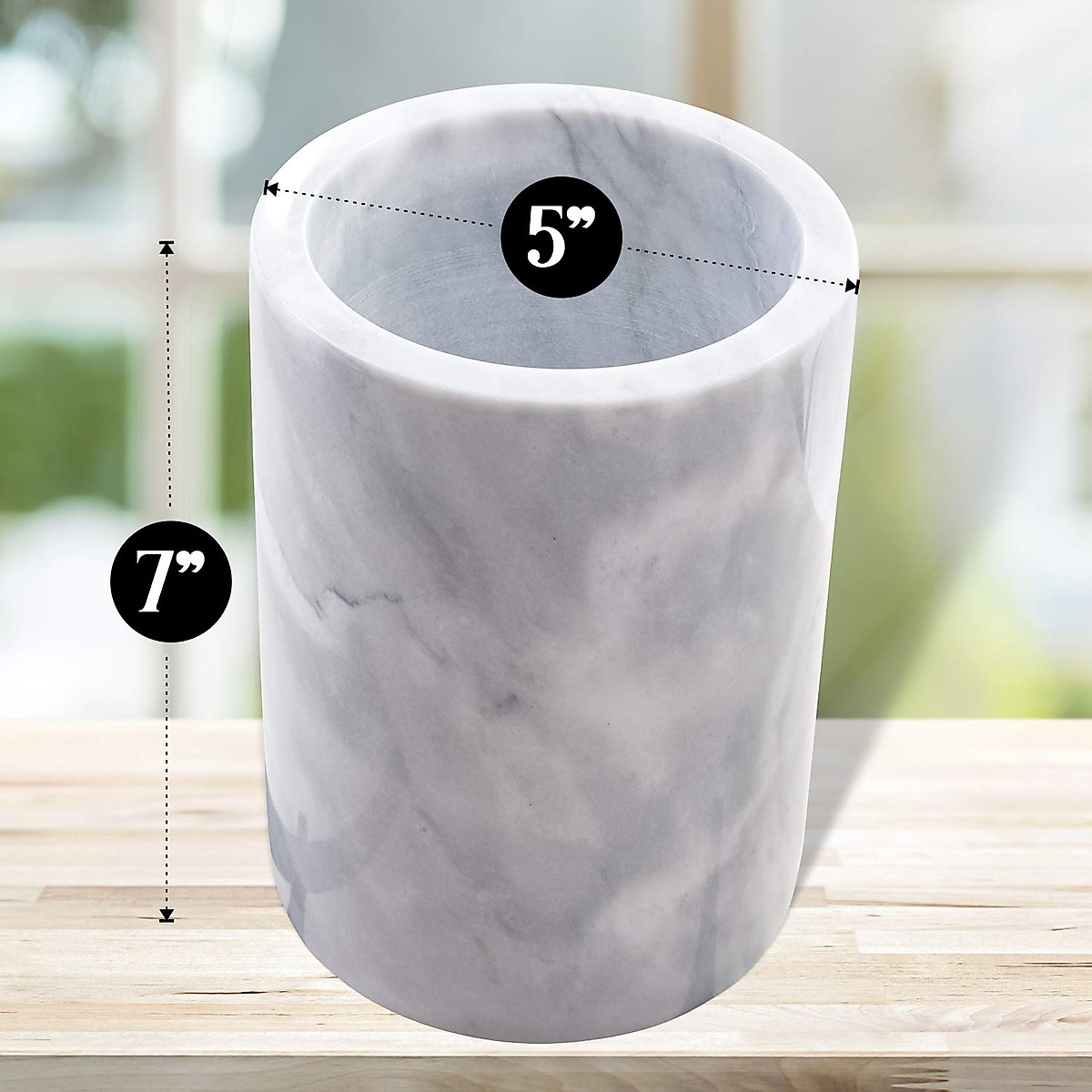 Marble Utensil Holder for Kitchen Counter Decor, Flatware & Utensil Storage Organizer - Kitchen Utensil Organizer for Countertops, Pantry, Bathroom, Office & Center Table