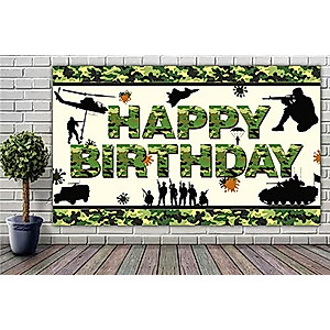 6 X 3.6ft Camouflage Happy Birthday Banner Camouflage Birthday Party Backdrop Army Solider Military Camo Birthday Party Decoration Children Adults Army Military Themed Bday Decoration