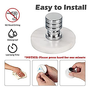 WORHE White Natural Marble Self Adhesive Hook, Pack of 2 Sticky Hooks for Bath Towel Robe Hook, Heavy Duty Door Wall Hook for Bathroom Kitchen(WJ015)