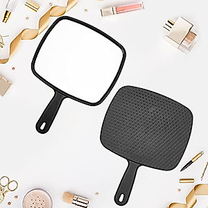 Brippo Hand Mirror, Large Handheld Mirror with Handle for Barber Haircut Salon, Shaving or Makeup, Hand Held Mirror for Vanity/Bathroom/Traval, Regular Non-Magnifying (Square Black 9" x 8")
