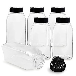 ROYALHOUSE - 6 PACK - 32 Oz with Black Cap - Plastic Spice Jars Bottles Containers ? Perfect for Storing Spice, Herbs and Powders ? Lined Cap - Safe Plastic ? PET - BPA free - Made in the USA?