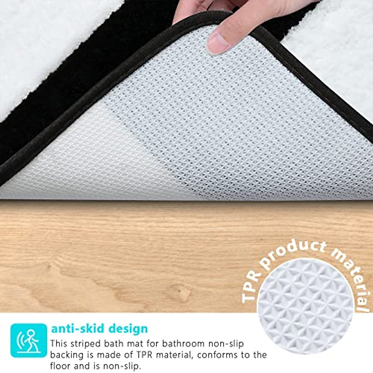 WEIDUOYI Microfiber Bathroom Rugs, Non-Slip Shaggy Soft Bath Rug, Thick Plush Bathroom Mat, Ultra Absorbent and Machine Washable Dry Bath Mats for Bathroom, (16" x 24", Black)