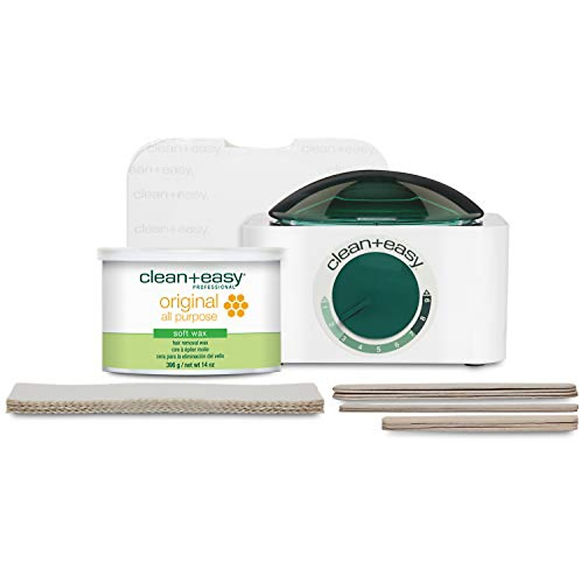 Clean + Easy Pot Wax Mini Kit With Deluxe Warmer, Original Formula Wax, Muslin Strips, Waxing Accessories, (120 V)