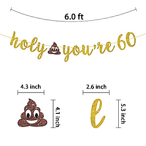 Holy Shit You're 60 Banner, Gold Glitter Funny Adult Happy 60th Birthday Banner Decoration Supplies