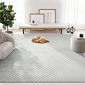 Abani Neutral Grey Area Rug 8' x 10' for Living Room, Bedroom - Criss Cross Line Zen Reiki Pattern - Durable & Easy to Clean