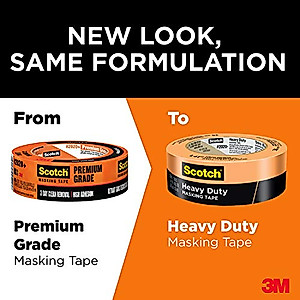 Scotch 2020+-48EP3 Heavy Duty Masking Tape, 1.88" Width, Orange