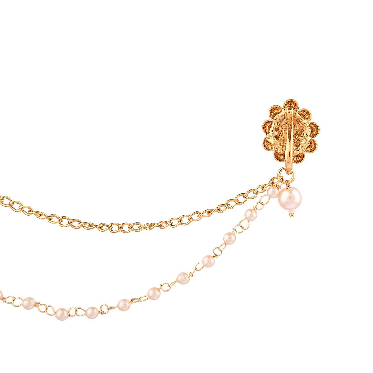 Efulgenz Indian Jewelry Kundan Crystal Nose Ring Hoop Pin Stud Fake Septum Ring with Chain Nose to Ear Chain Non Piercing Body Jewelry (White)