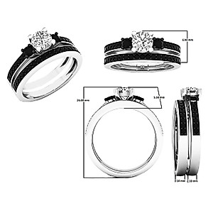 Dazzlingrock Collection 5 mm Round White Sapphire & Black Diamond 3 Stone Ring Set in 925 Sterling Silver Size 7